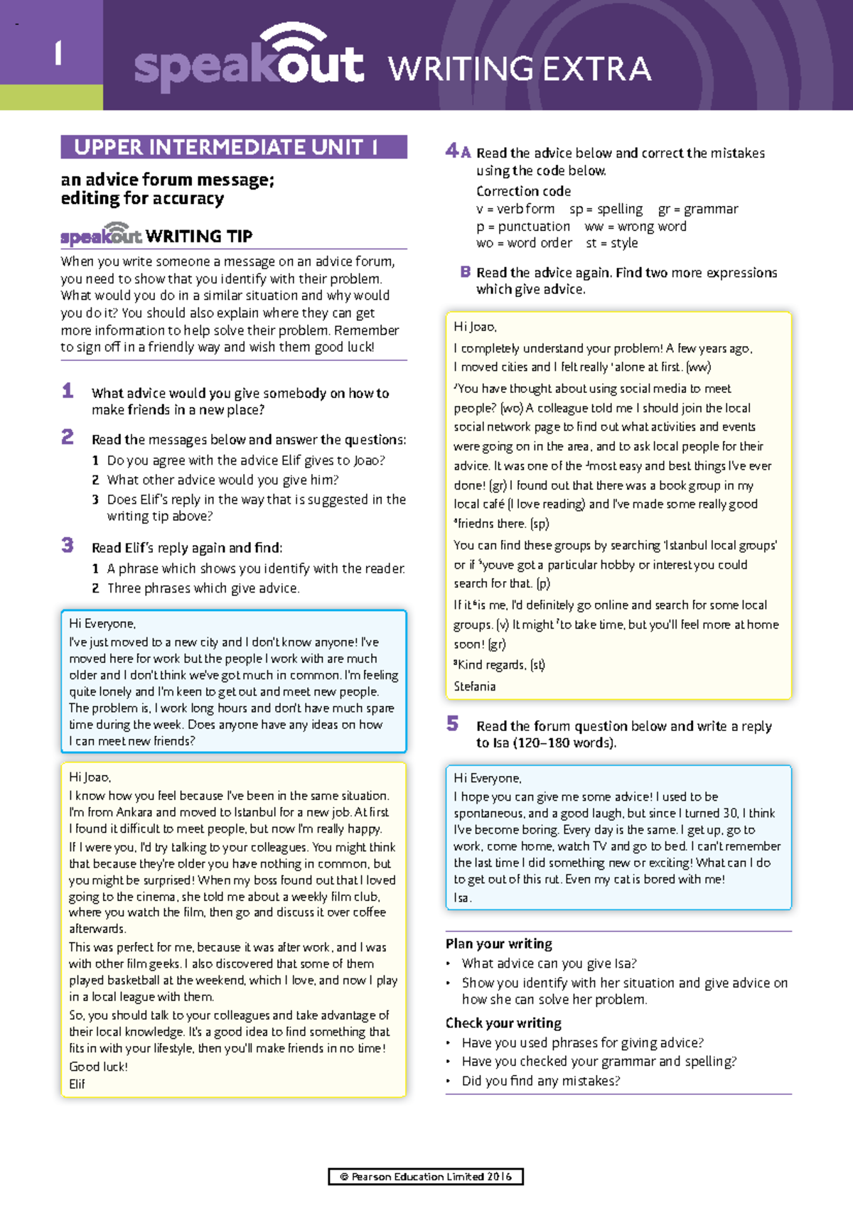 Speakout Upper-Intermediate 2nd. Writing extra + key - 4 A Read the advice below and correct the ...