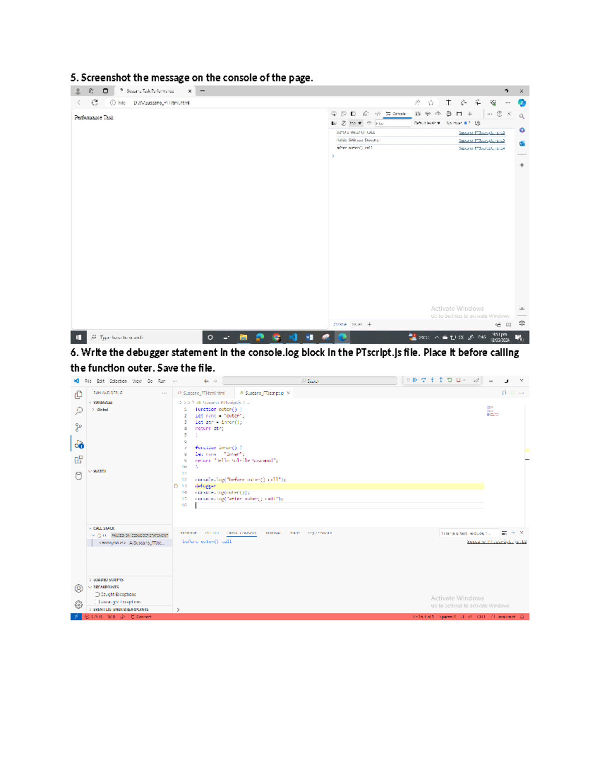 TP - Task Performance: Debugging JavaScript Console Outputs and Breakpoints - Studocu