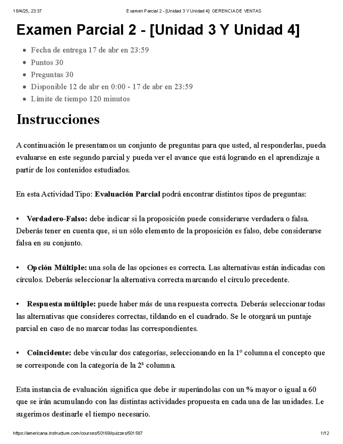 Examen Parcial 2 - [Unidad 3 Y Unidad 4] Gerencia DE Ventas - Examen ...