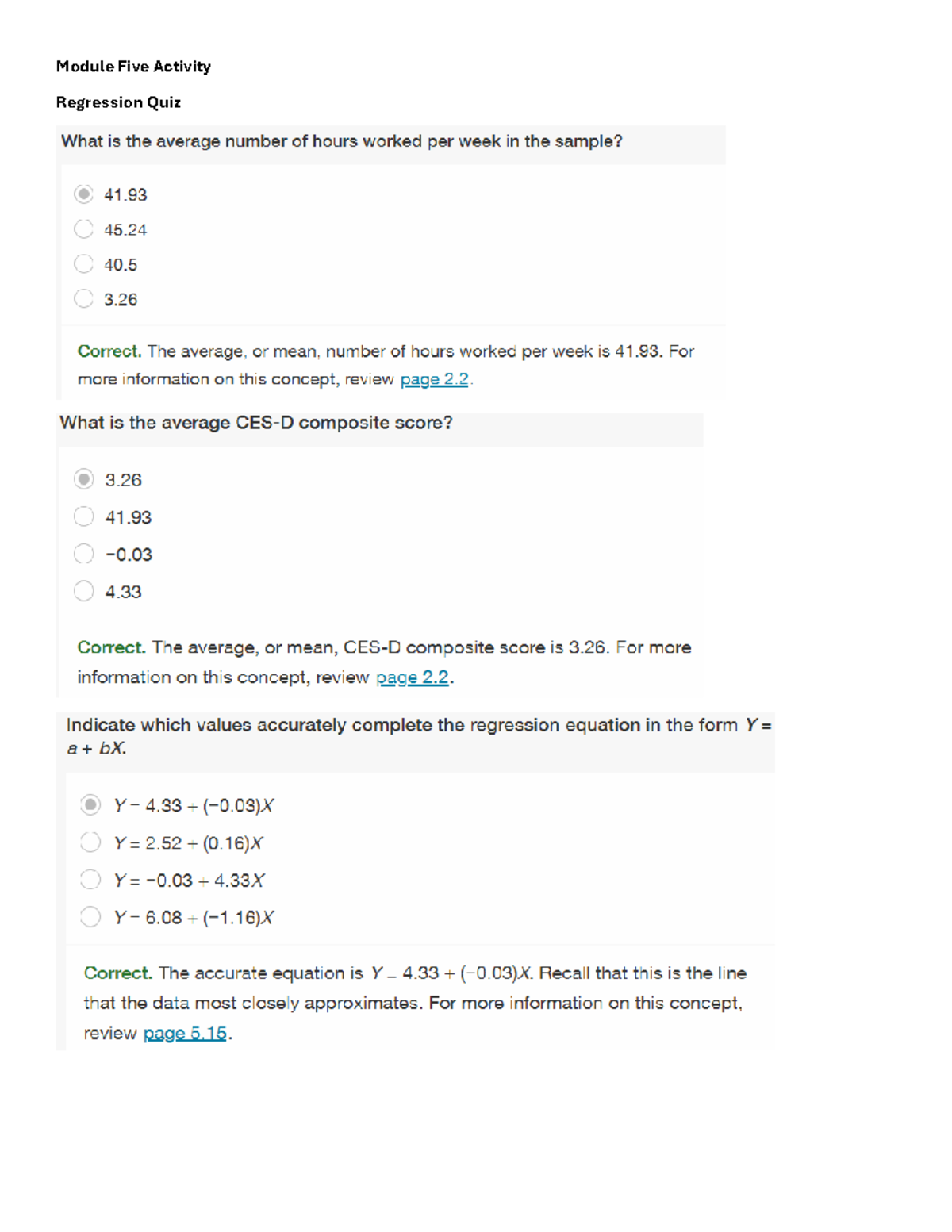 PSY260 Module Five Regression Quiz: Analyzing Relationships in Data ...