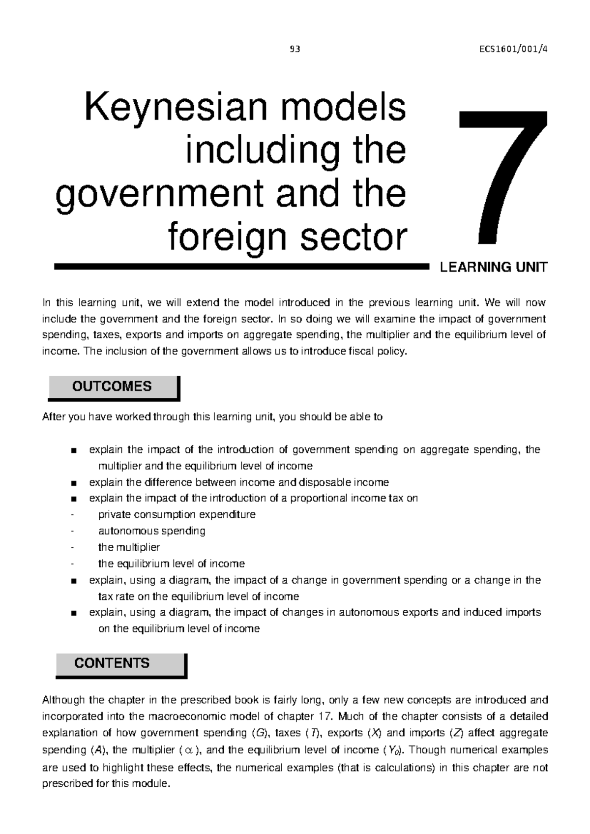 Unit+7 - Lecture notes 7 - 93 Keynesian models including the government ...