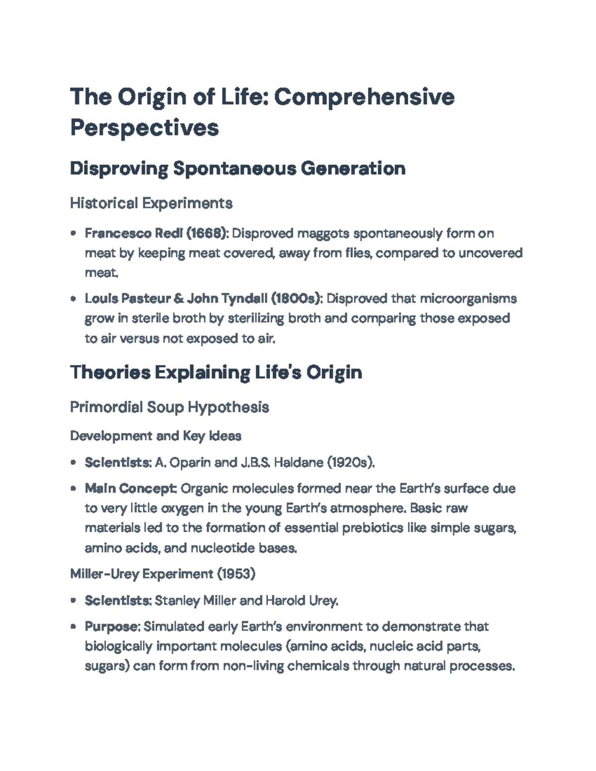 "Exploring the Origins of Life: Theories & Experiments (BIO101)" - Studocu