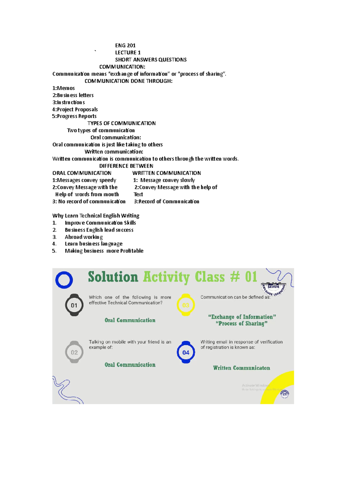 ENG 201 Lecture Notes: Communication, Oral Skills & Resume Writing ...