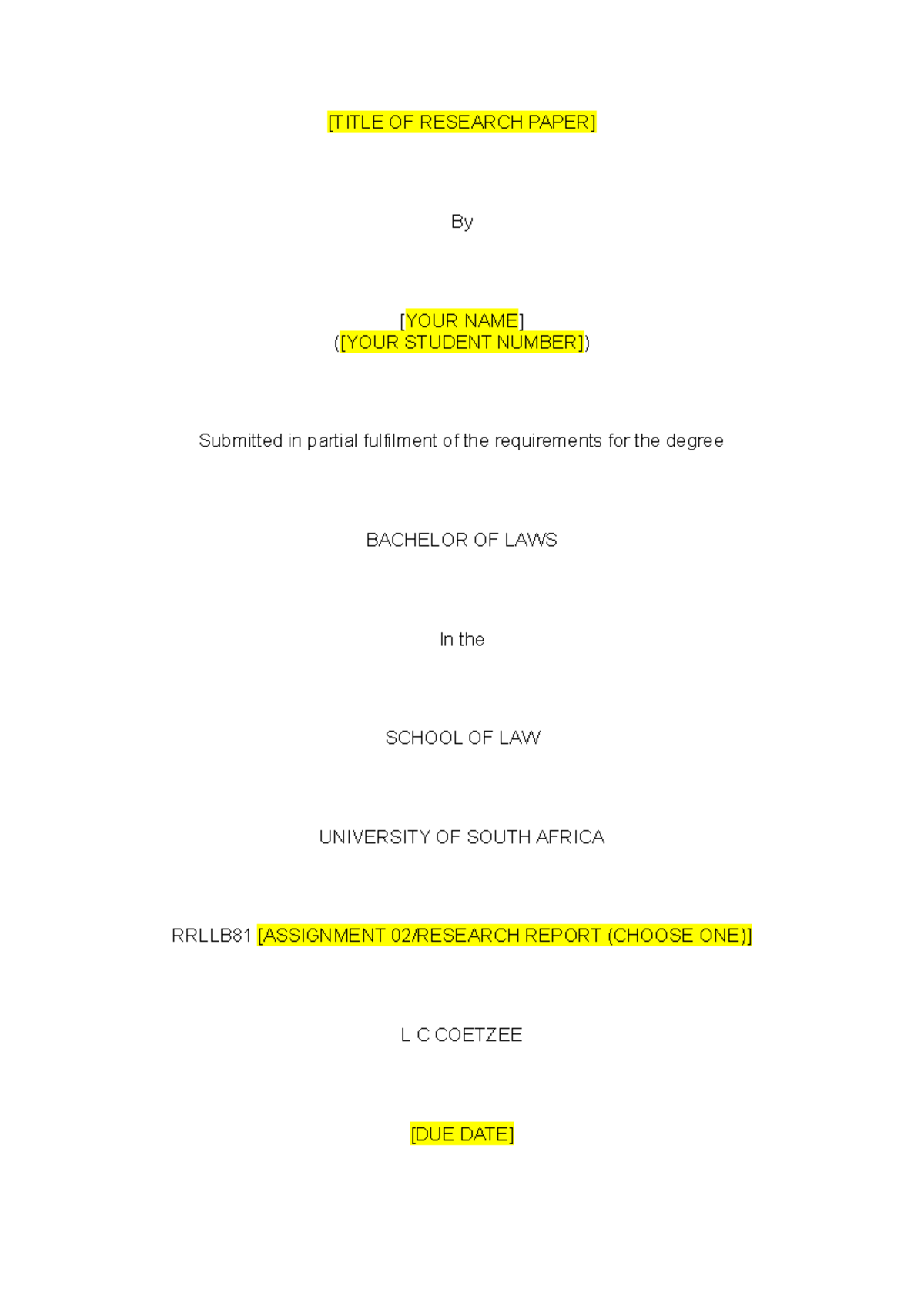 RRLLB81 Research Report Template for LLB Degree Submission - Studocu