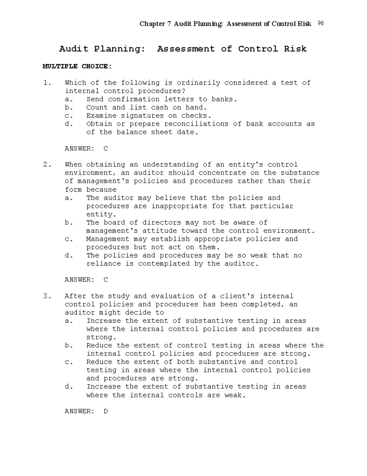 Ch07 audit planning assessment of control risk1 - Chapter 7 Audit ...