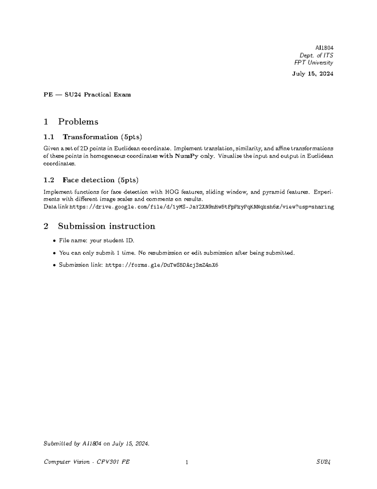 AI1804 CPV301 SU24 Practical Exam - 2121121 Assignment Guidelines - Studocu