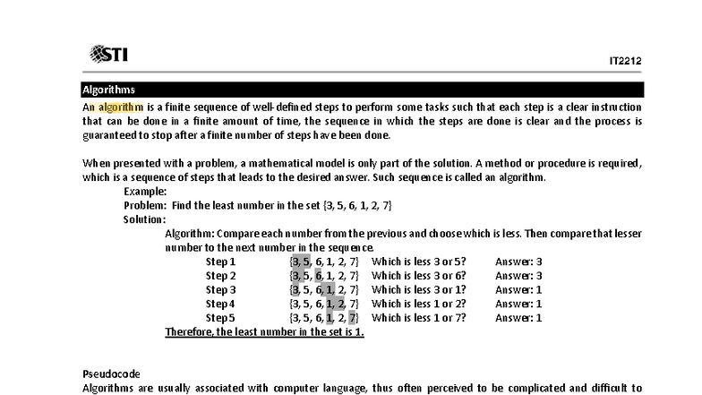 IT2212 Algorithms: Understanding Steps, Pseudocode, and Flowcharts ...