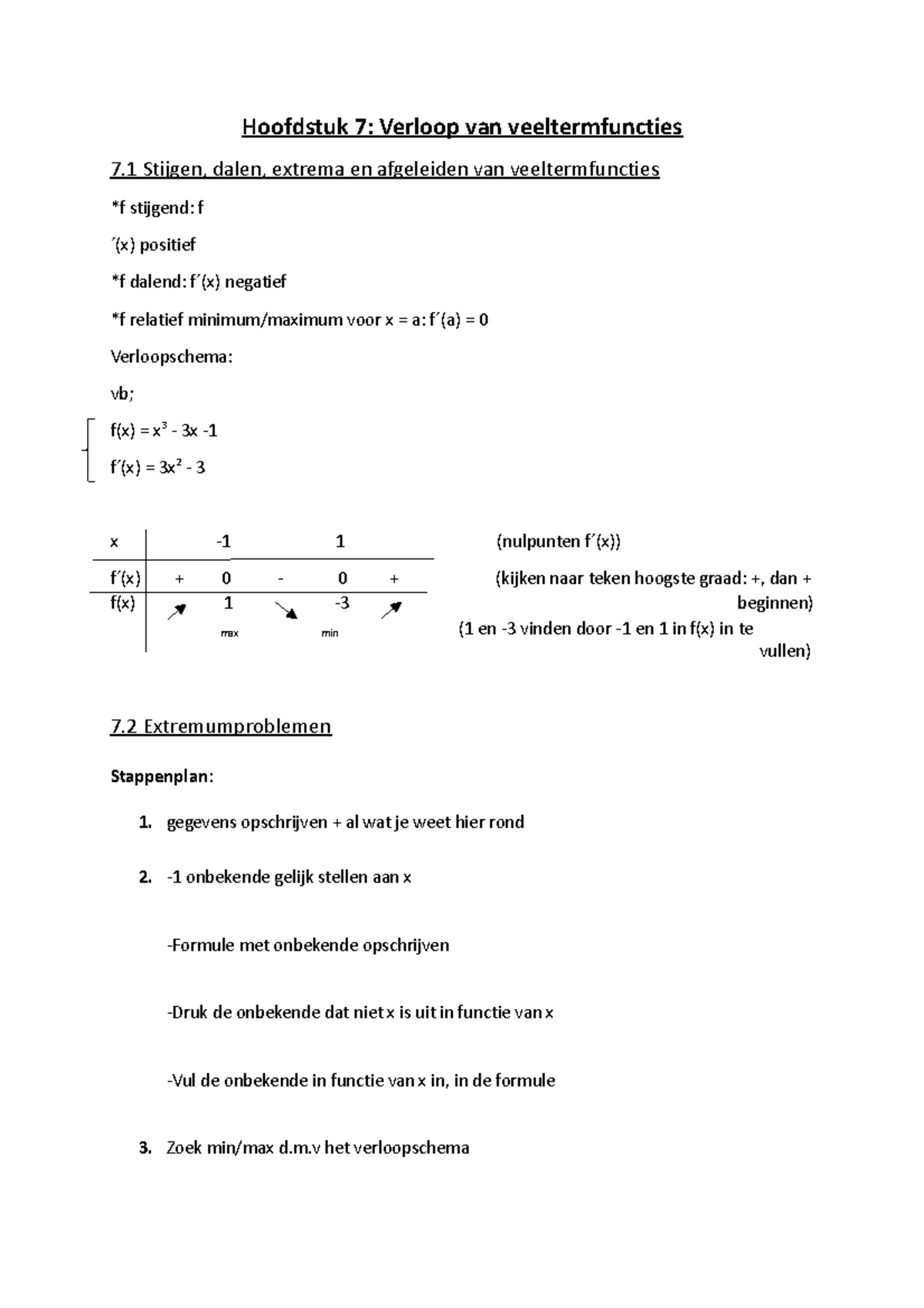 Hoofdstuk 7: Verloop en Eigenschappen van Veeltermfuncties - Studocu