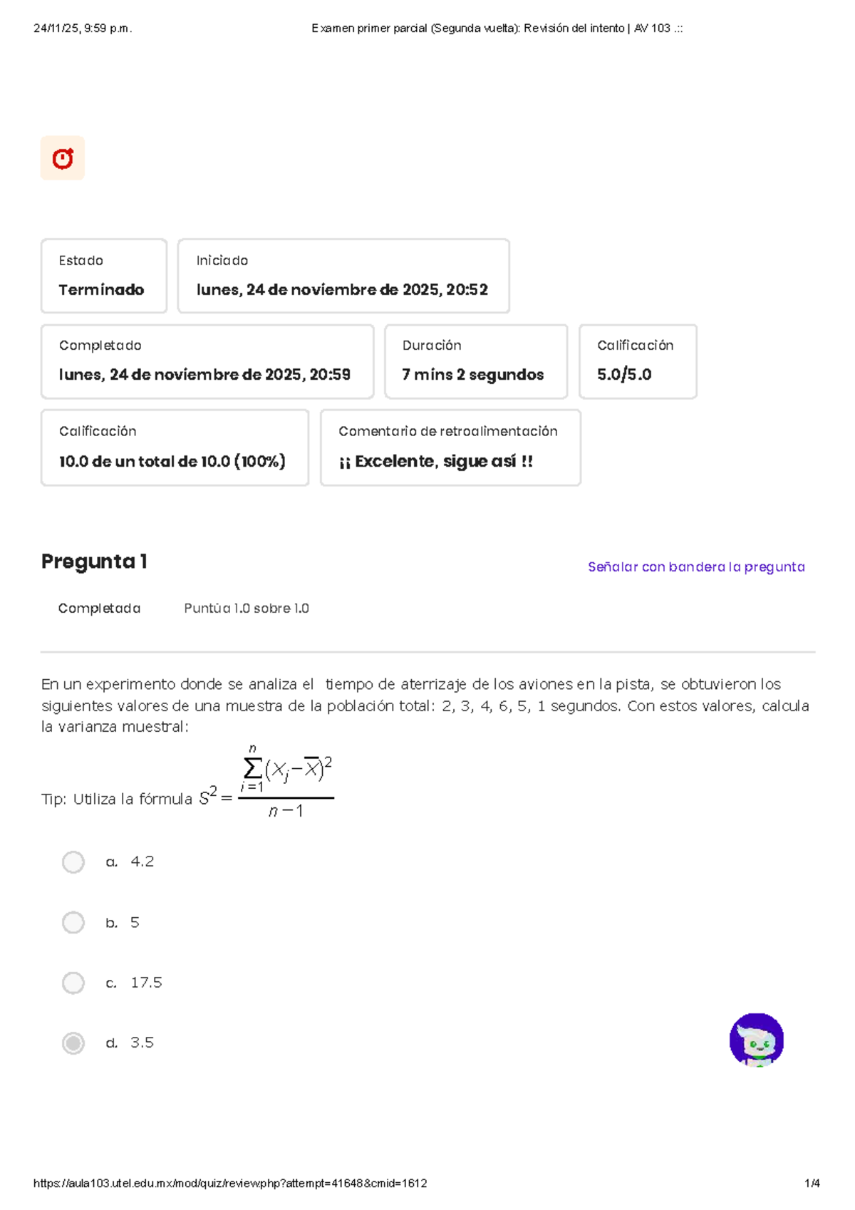 Examen Primer Parcial (Segunda Vuelta) AV 103: Revisión Estadística ...