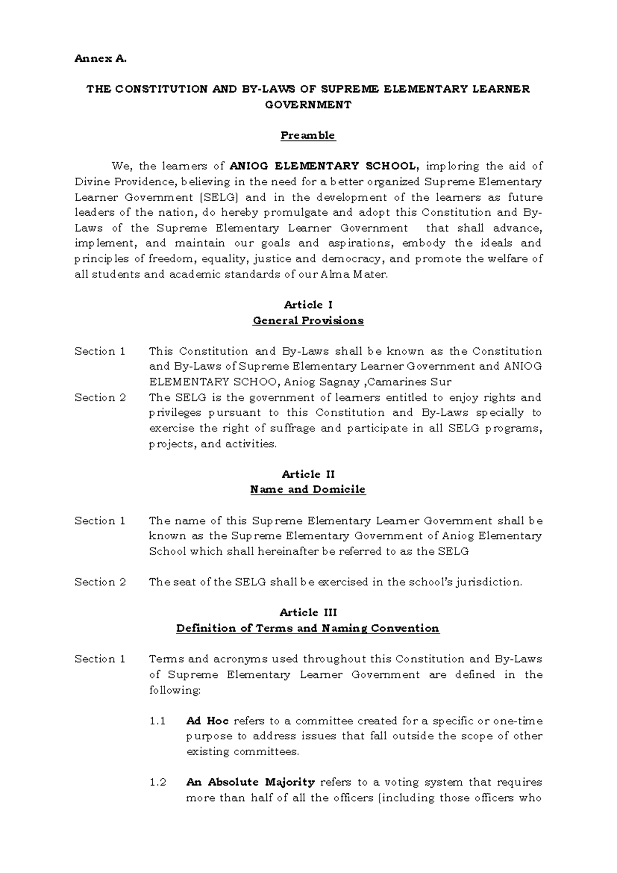 Annex-A - as per required - Annex A. THE CONSTITUTION AND BY-LAWS OF ...