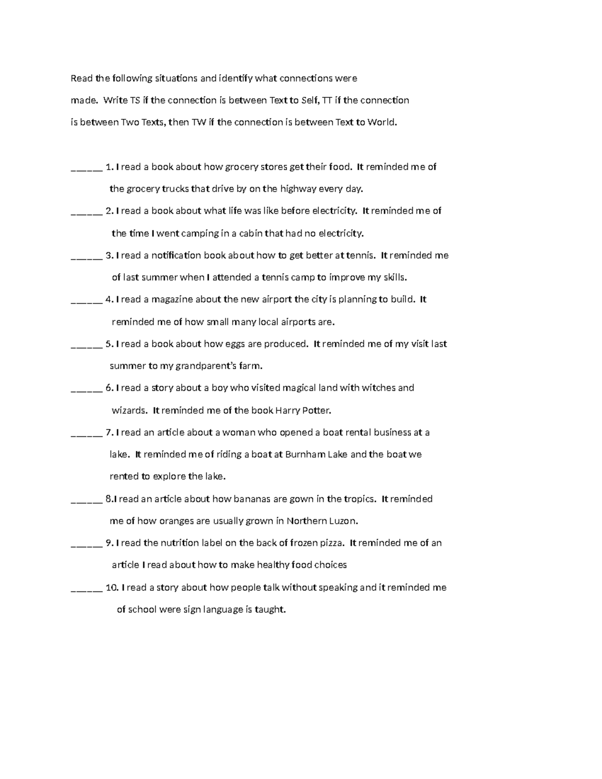 Connections Activity: Text Connections Analysis for Students - Studocu