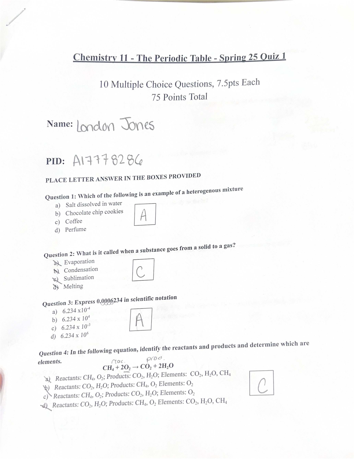 Chemistry 11 Spring 25 Quiz 1: The Periodic Table MCQs - Studocu