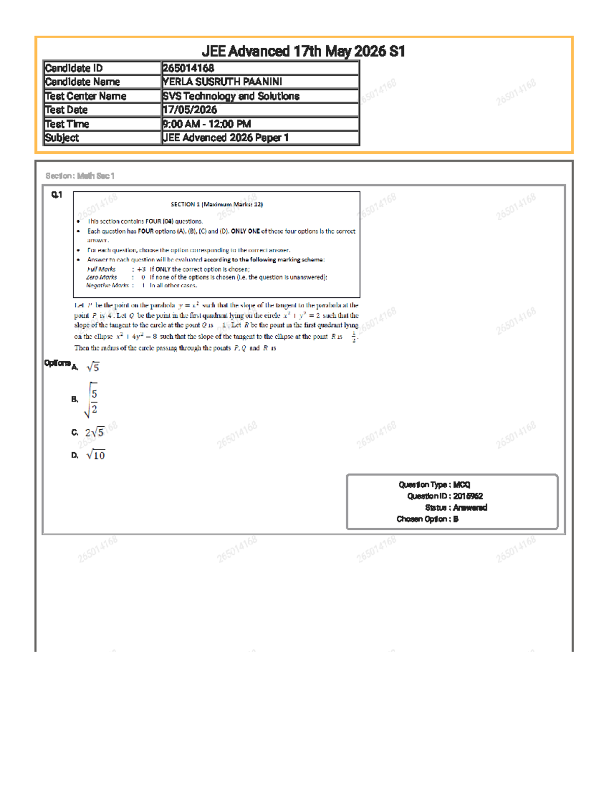 JEE Advanced 2026 Paper 1 Candidate Responses and Status - Studocu
