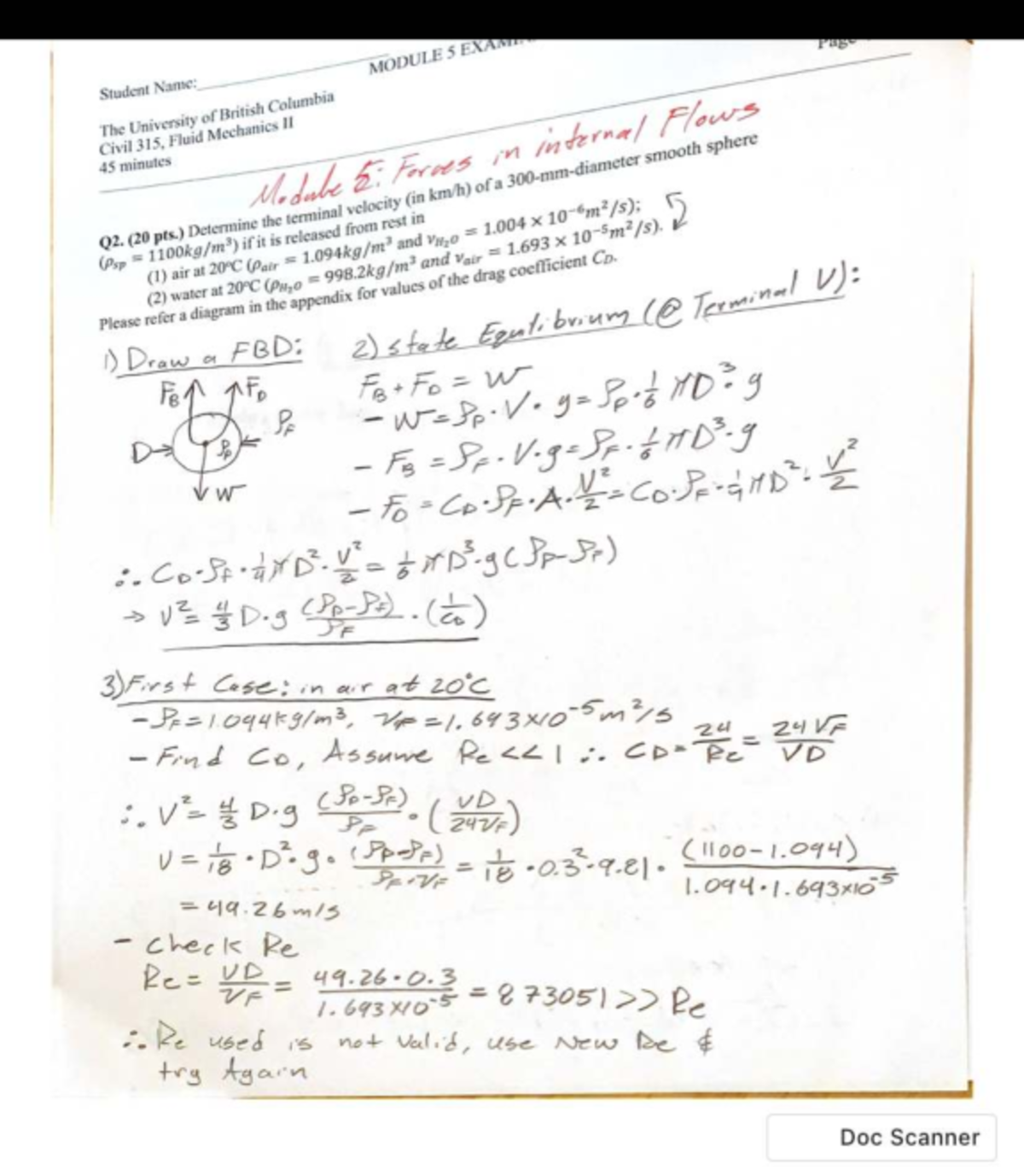 Iterative Terminal Velocity Calculations for Civil 315 - Studocu