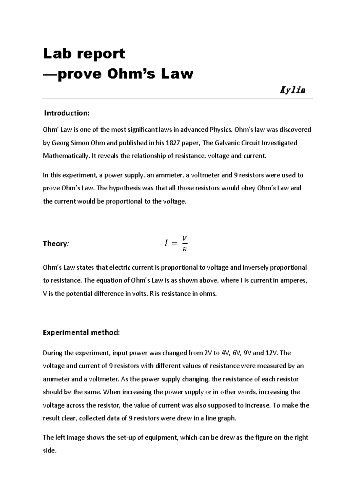 Lab report(ohm's law) - lab report of ohm's law - Lab report —prove Ohm ...