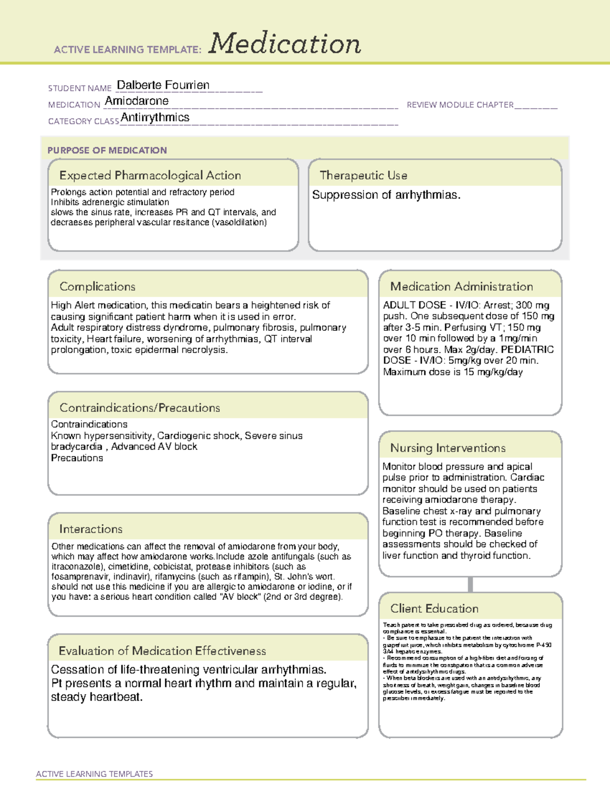 ATI Medication Amiodarone - ACTIVE LEARNING TEMPLATES Medication ...