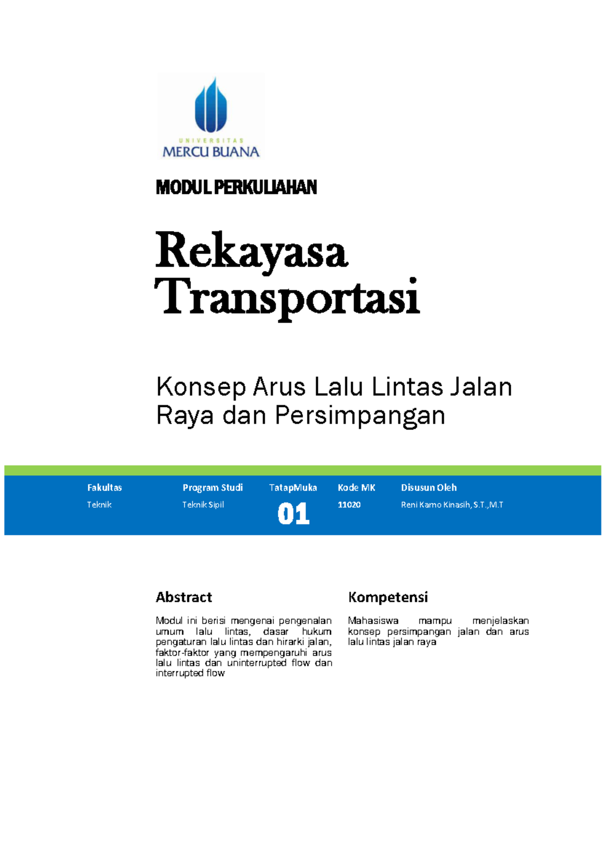 Modul 1 Rekayasa Transportasi: Arus Lalu Lintas dan Persimpangan - Studocu