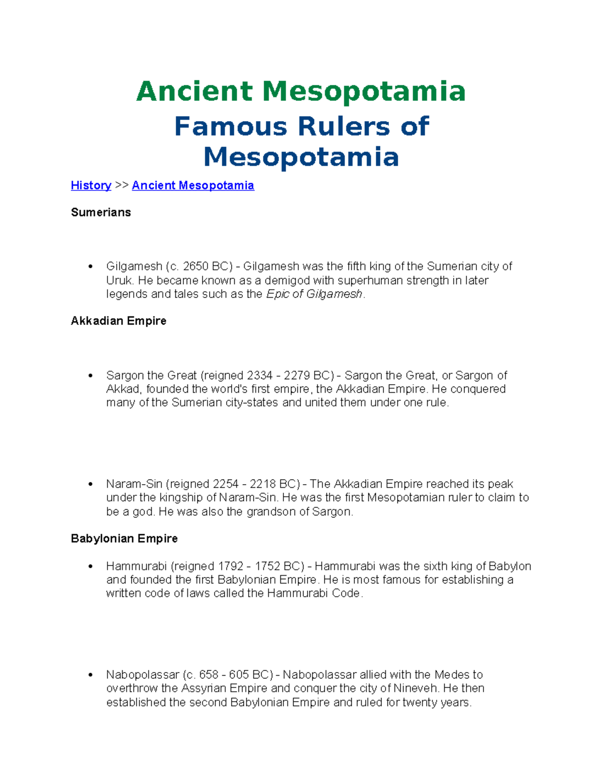 Ancient Mesopotamia - Ancient Mesopotamia Famous Rulers of Mesopotamia ...