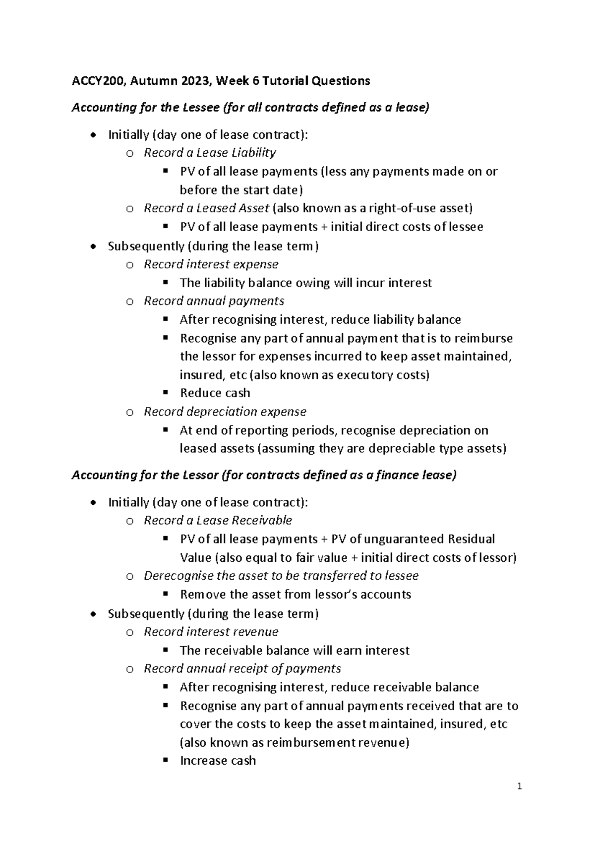 Week 6 Tutorial Solutions - ACCY200, Autumn 2023, Week 6 Tutorial ...