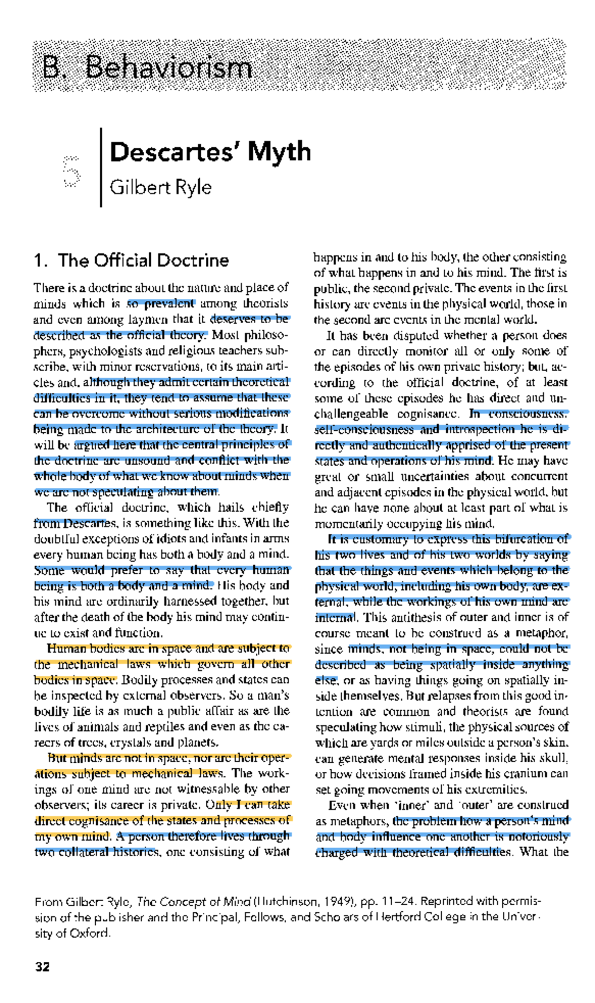 Ryle Descartes Myth - review - " B. "Behaviorism··, Descartes' Myth ...