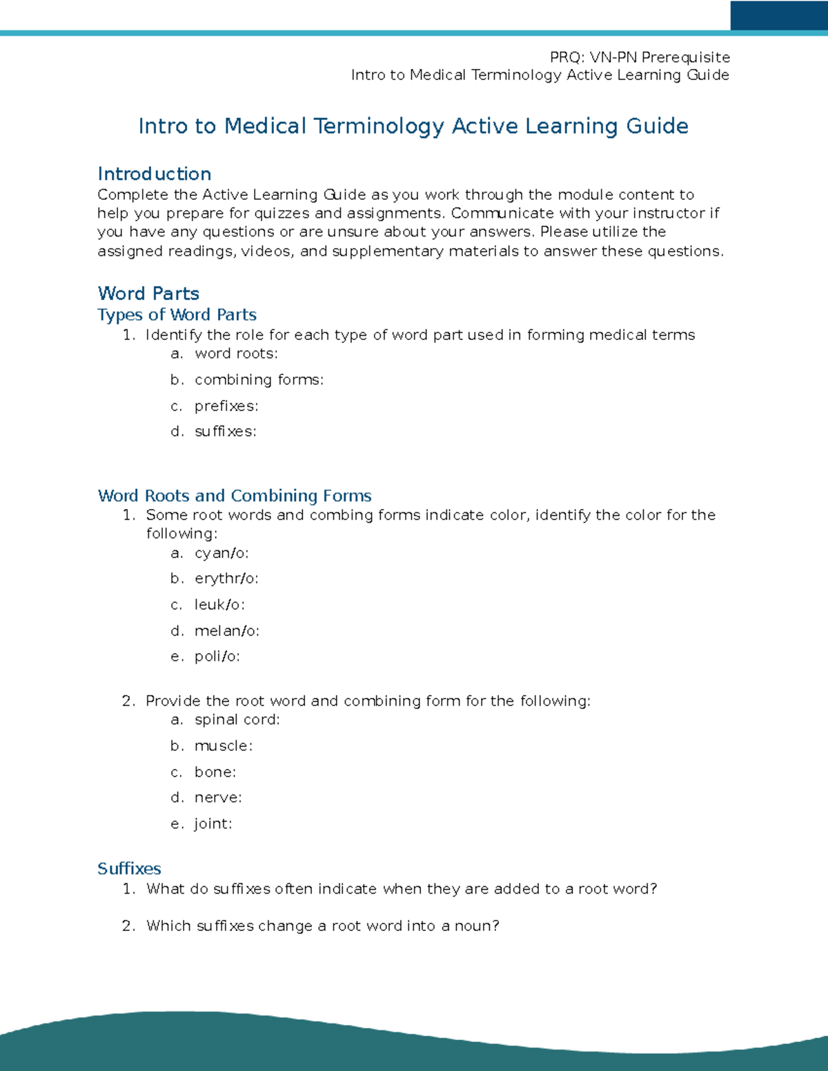 Introduction to Medical Terminology Active Learning Guide - Intro to ...