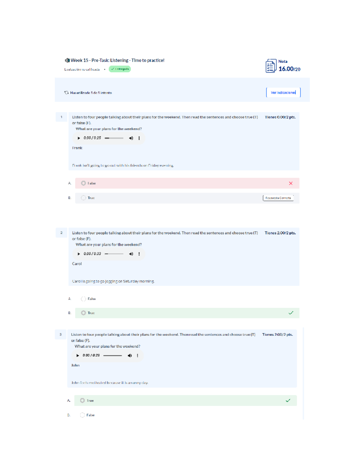 Week 15 - Listening Practice: Weekend Plans Exercises - Studocu