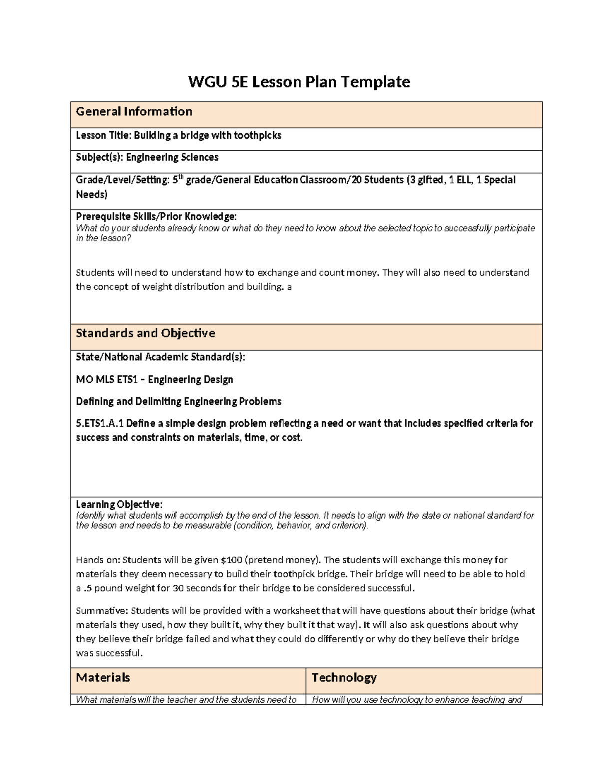 WGU 5E Lesson Plan Template - WGU 5E Lesson Plan Template General ...
