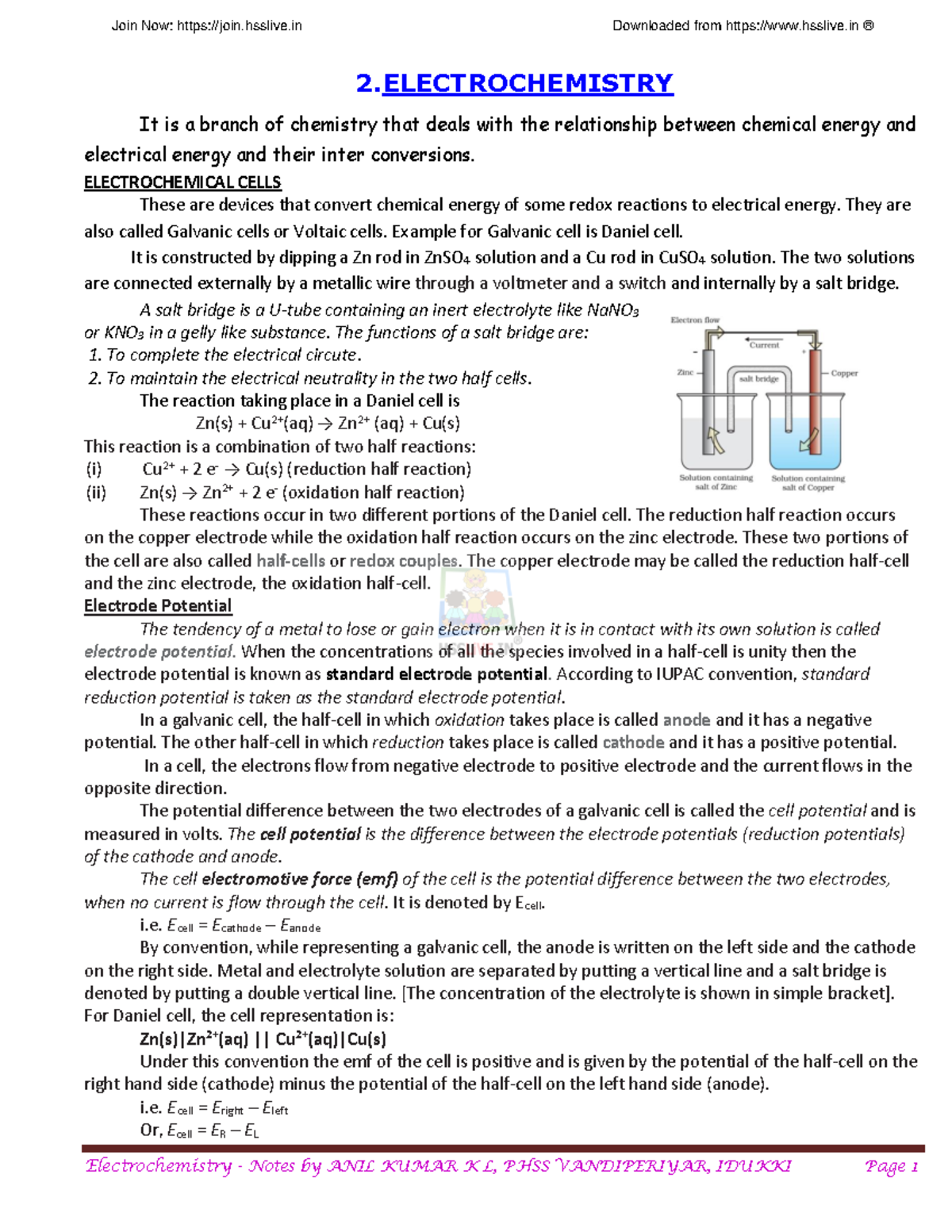 HSSLIVE XII Chemistry 2: Comprehensive Guide to Electrochemistry - Studocu