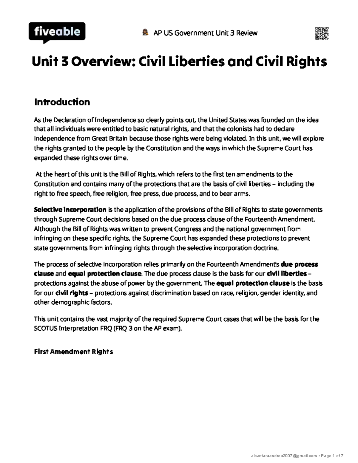 AP US Government Unit 3: Civil Liberties & Rights Overview Notes - Studocu