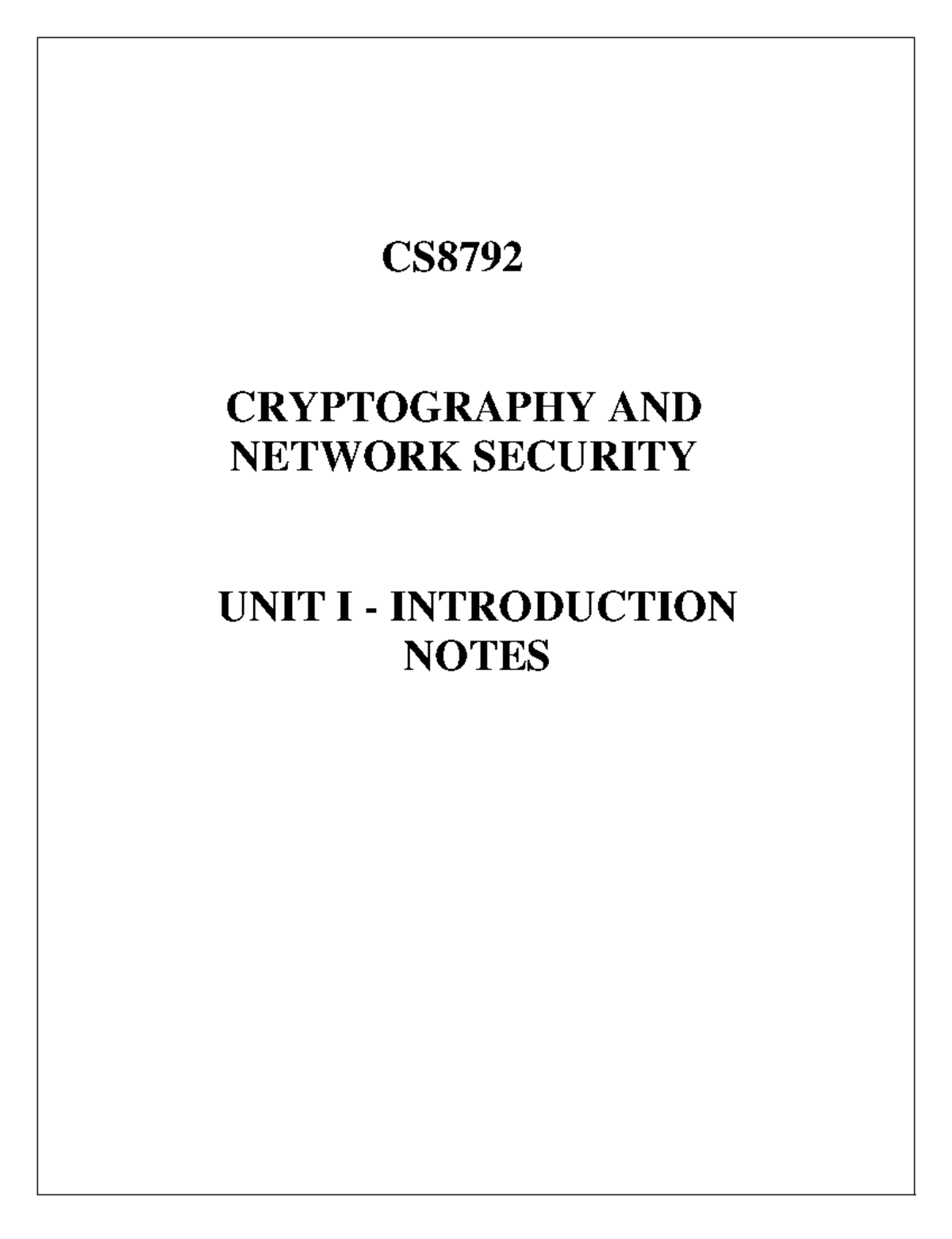 1 Unit 1 Cs8792 Cns Notes Cs Cryptography And Network Security Unit I Introduction Notes