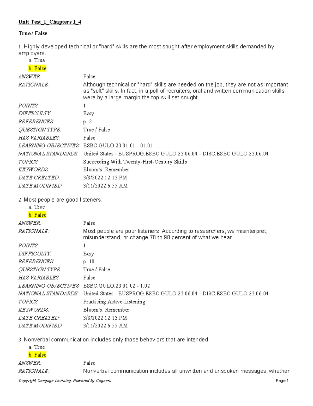 Unit Test 1: True/False Questions on Chapters 1-4 - Studocu
