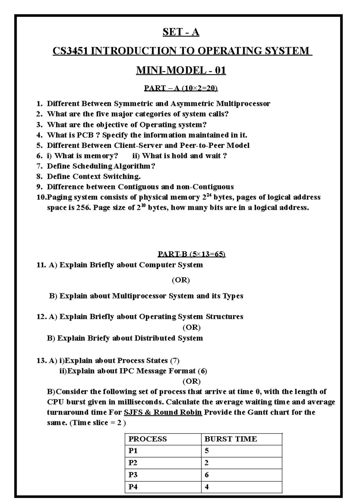CS3451 Final Exam: Introduction to Operating Systems Question Paper ...