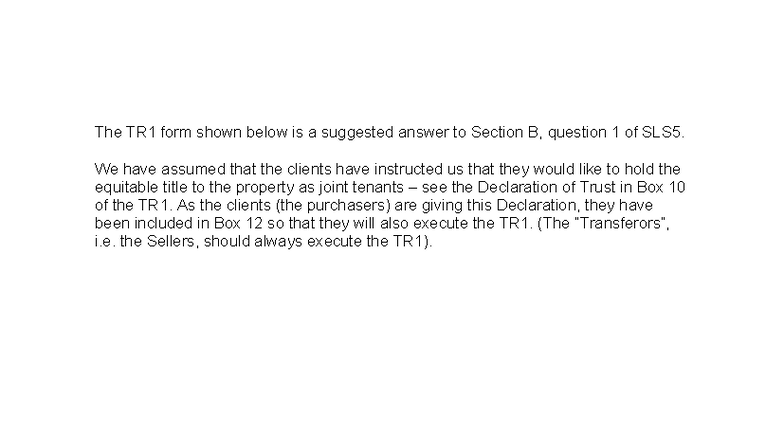 TR1 SLS5 - Guide to Drafting a Deed Transfer Form - Studocu