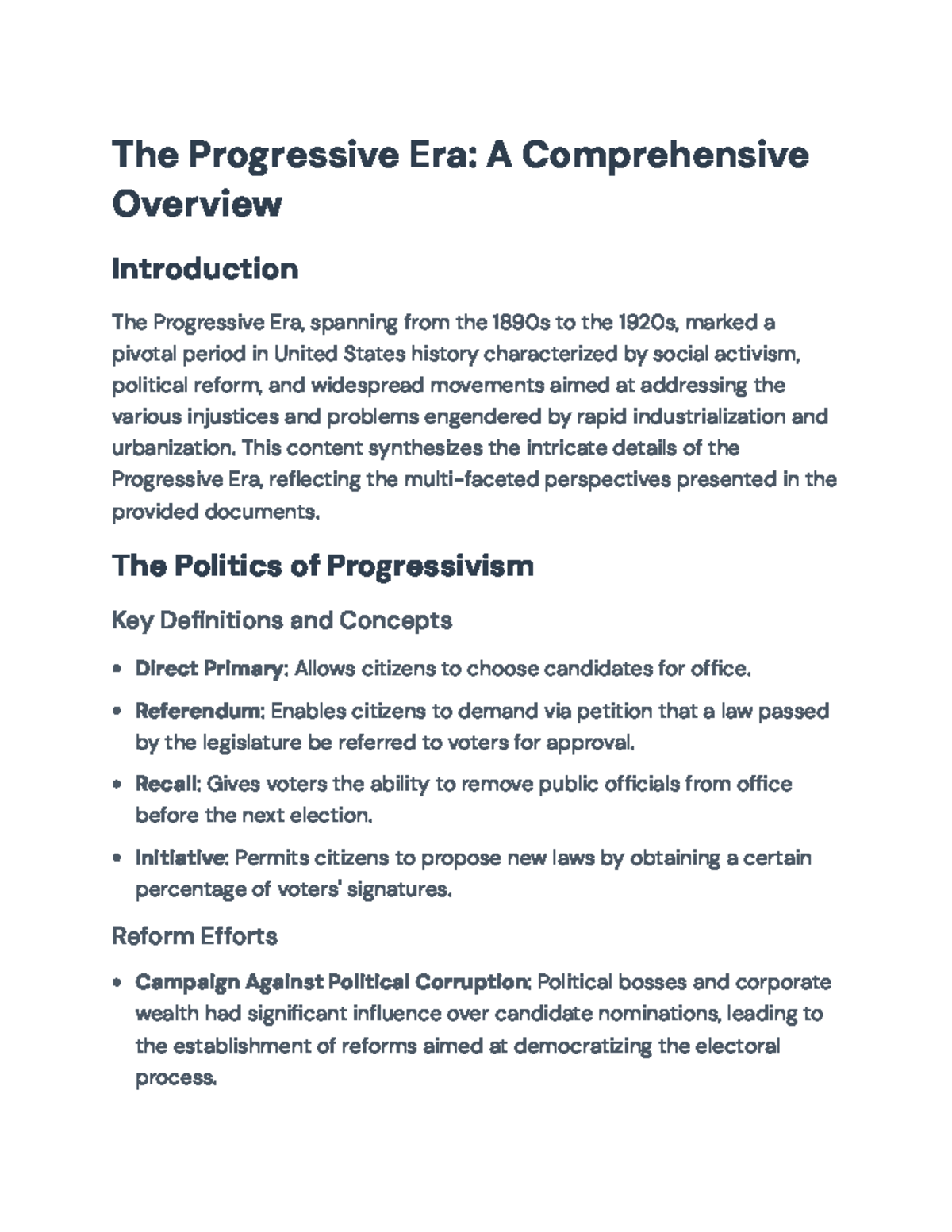 Progressive Era Social and Political Reforms Overview (HIST 101) - The ...