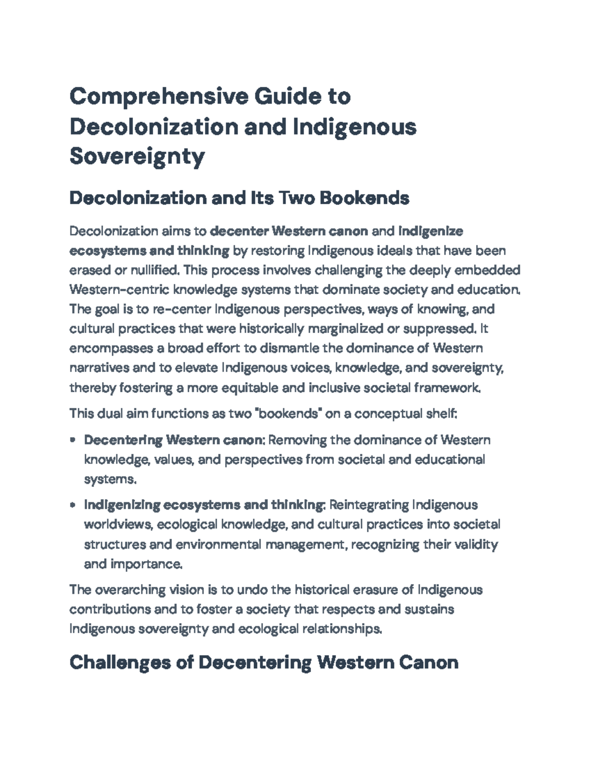 Comprehensive Overview of Decolonization & Indigenous Sovereignty - Studocu