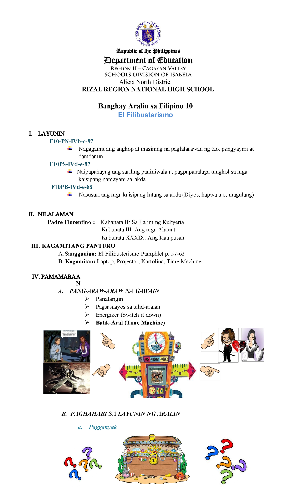 Banghay Aralin sa Filipino 10: El Filibusterismo ng Kabanata II at III ...