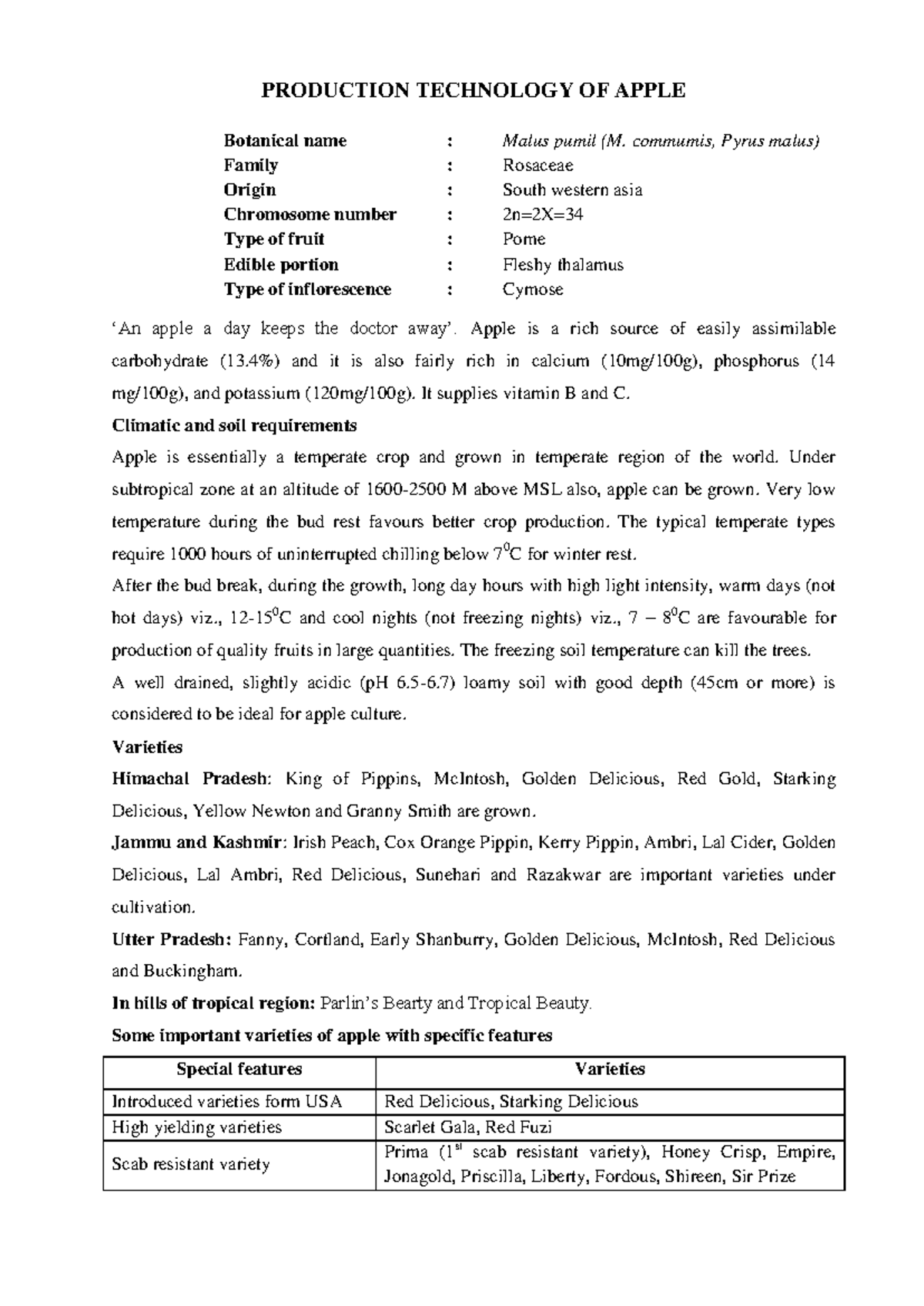 Production technology of apple - PRODUCTION TECHNOLOGY OF APPLE ...