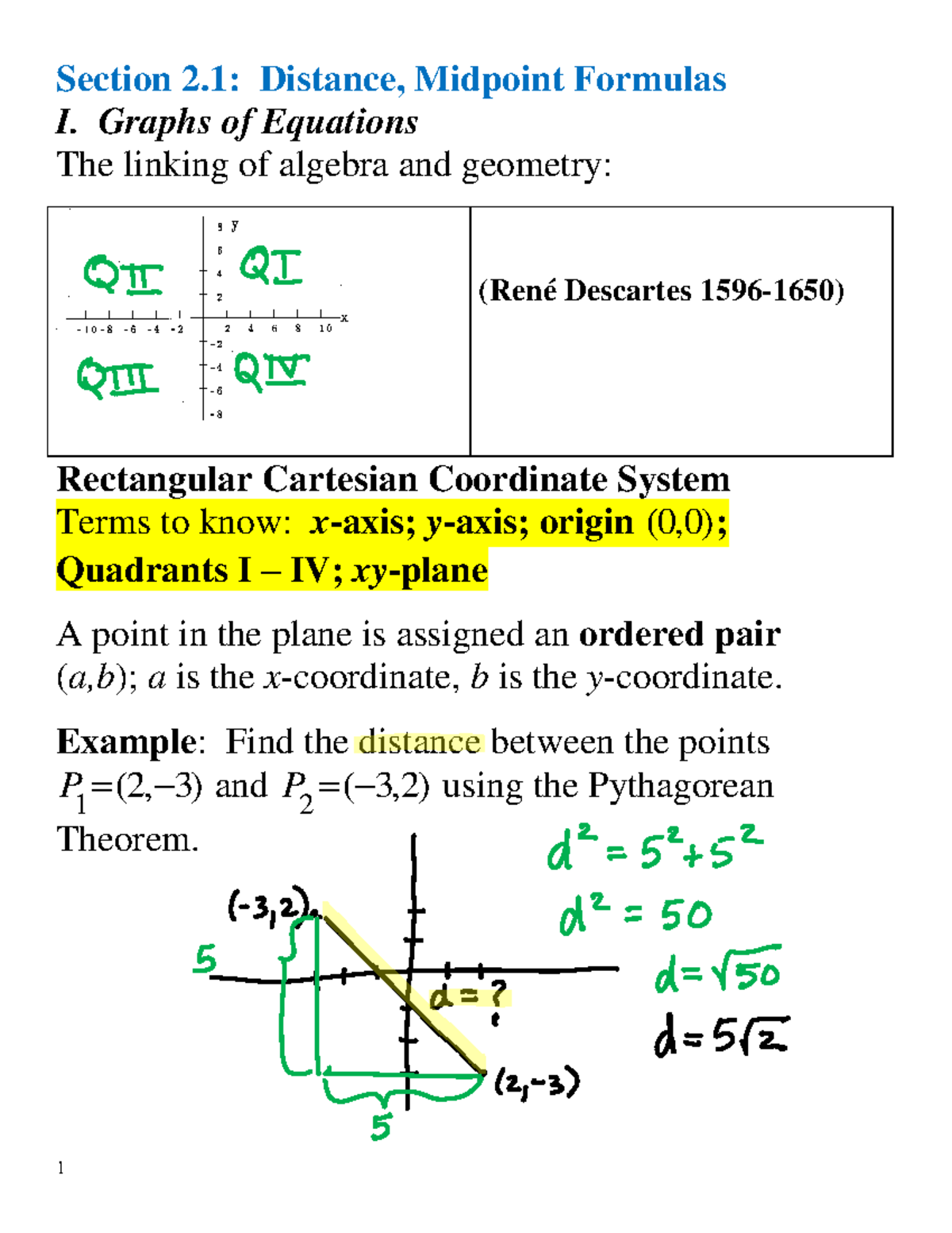 MA134 - Chapter 2.1: Distance and Midpoint Formulas Explained - Studocu