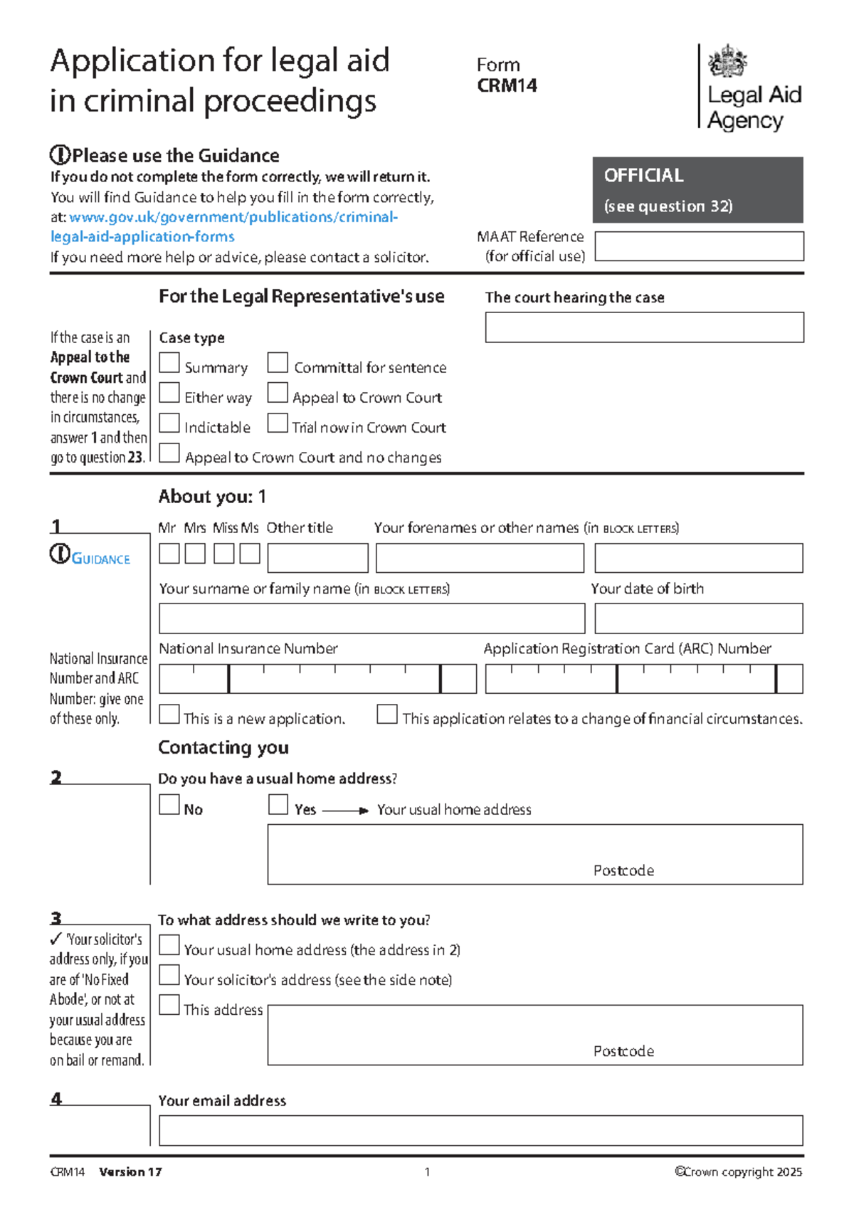 Application for Legal Aid in Criminal Proceedings - Form CRM14 - Studocu