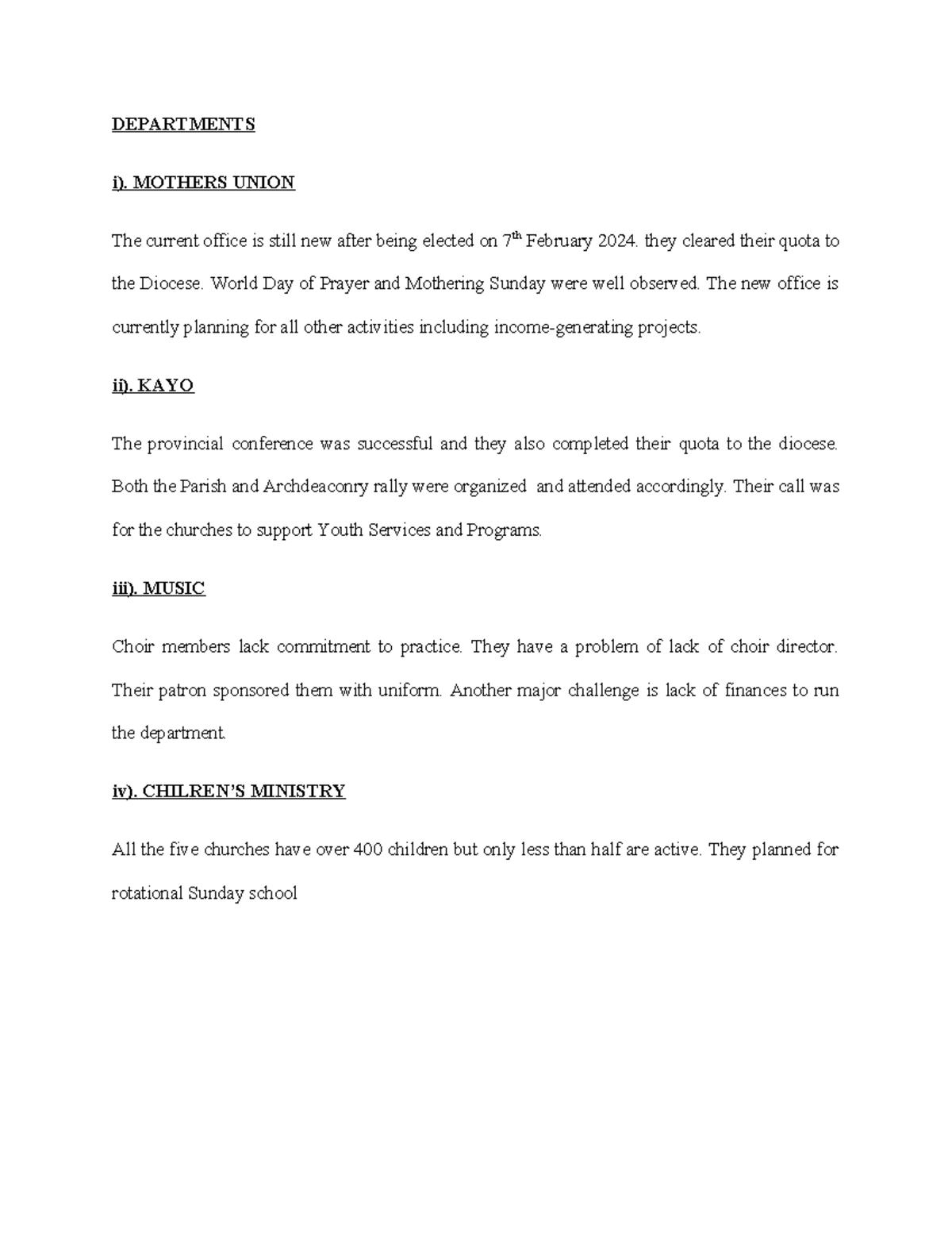 WORD Learning - None - DEPARTMENTS i). MOTHERS UNION The current office ... WORD Learning - None - DEPARTMENTS i). MOTHERS UNION The current office ...