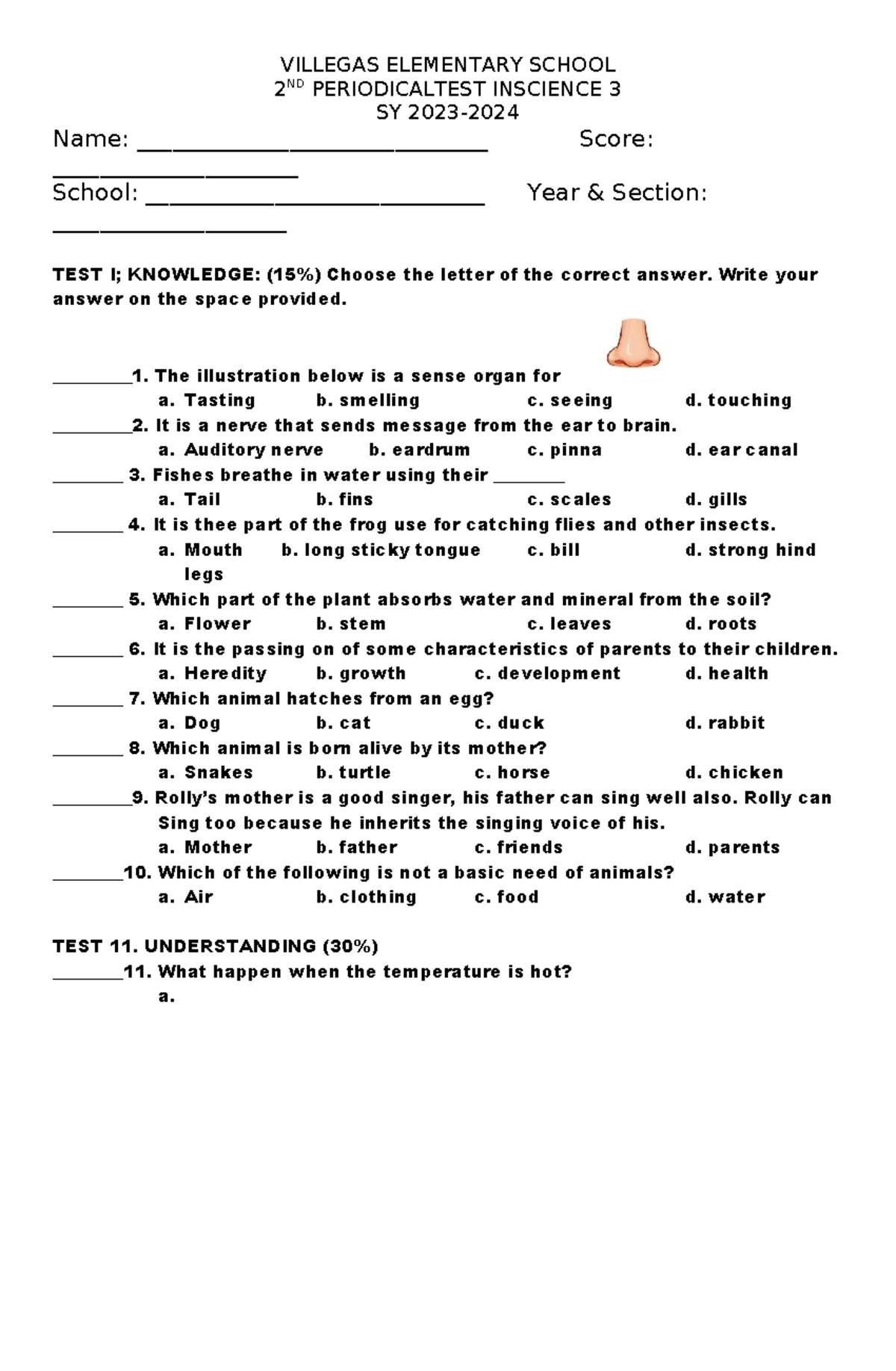 2nd PT in Science 3 - Lesson Plan and Test Content - Studocu