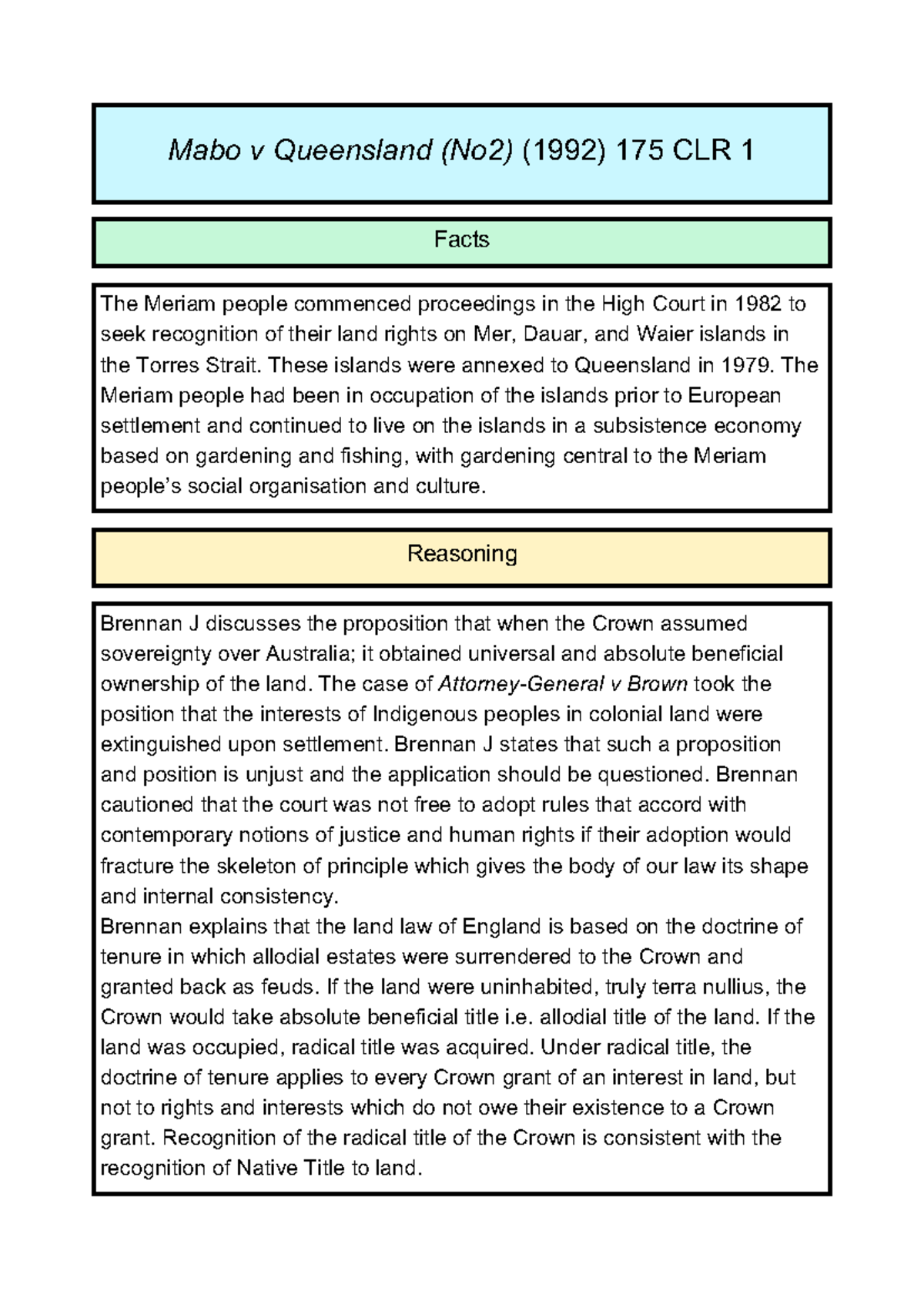 Mabo v Queensland (No 2) Case Note: Land Rights & Native Title Analysis ...