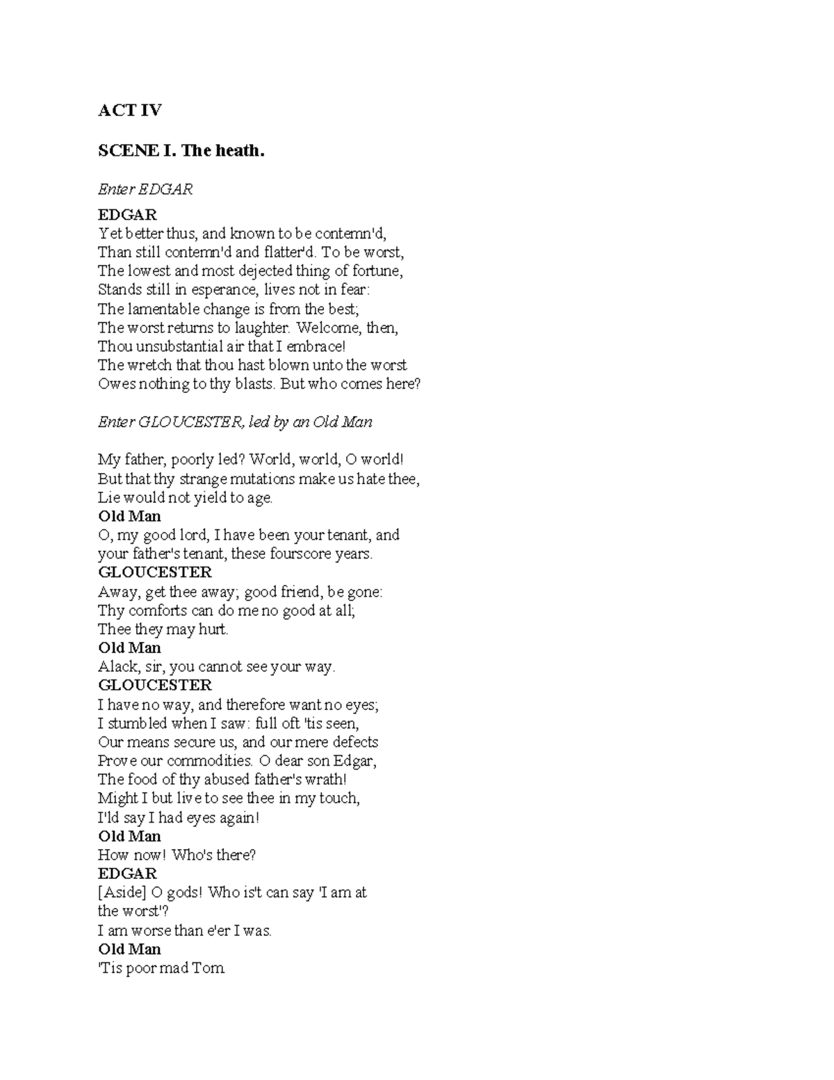King Lear Act IV - Critical Summary and Analysis - Studocu
