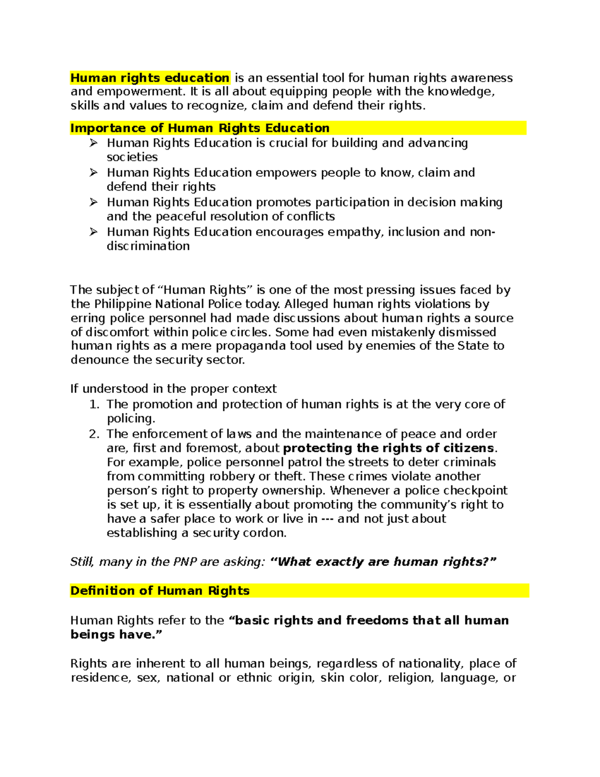 Introduction to Human Rights Education - Criminology Reviewer - Studocu