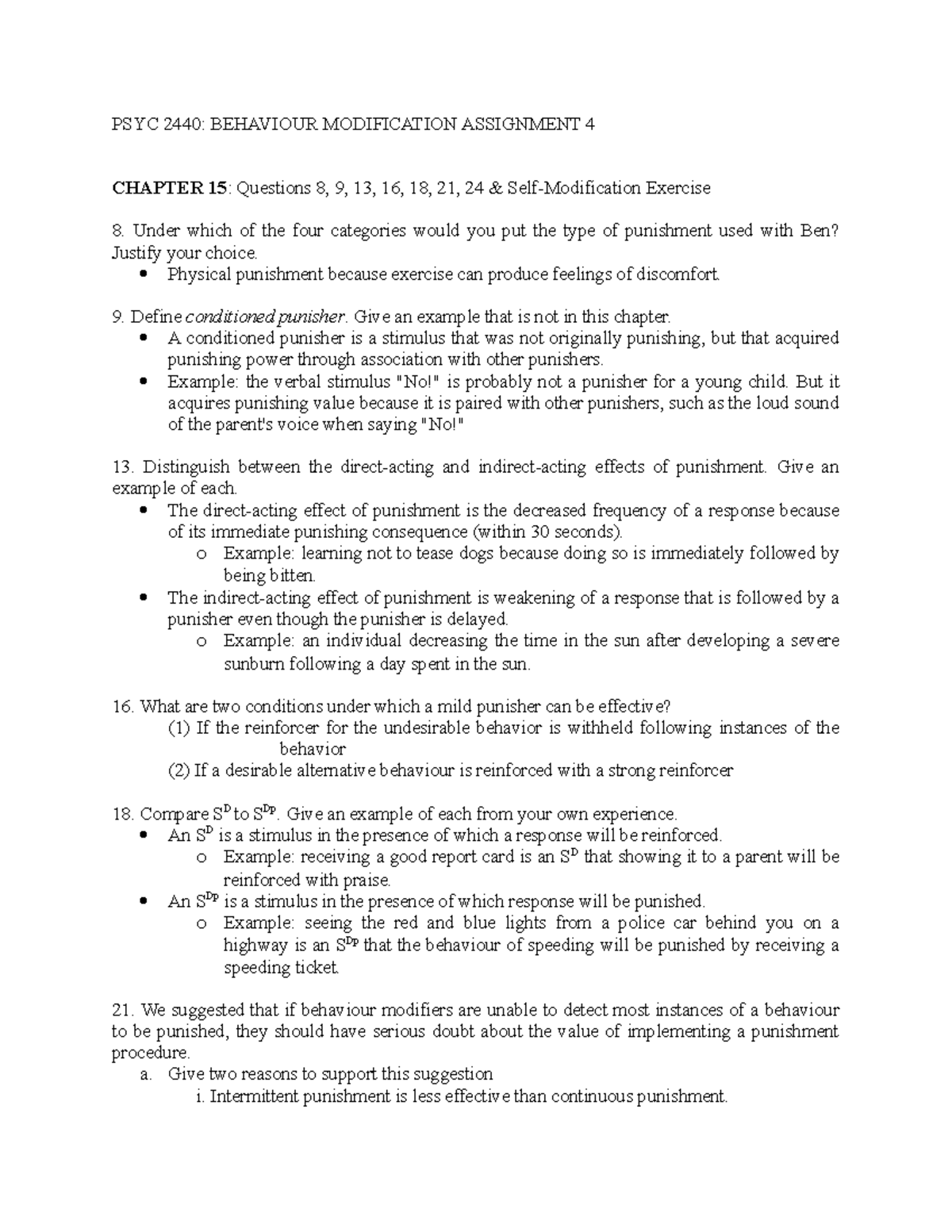 PSYC 2440 Behaviour Modification Assignment 4 - Chapter 15 Analysis ...