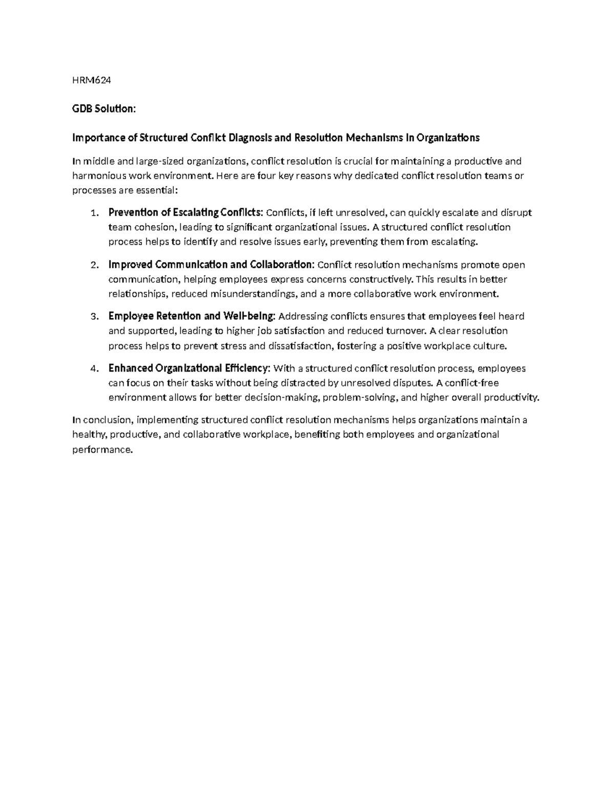 Hrm624 Gdb Solution Oioj Hrm Gdb Solution Importance Of Structured Conflict Diagnosis And