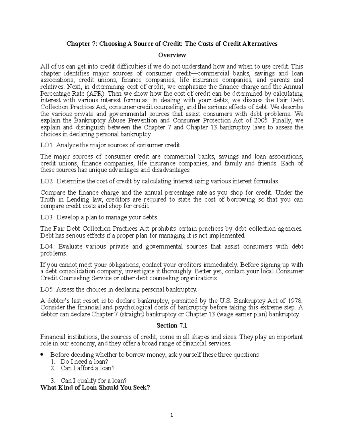 Chapter 7 Notes: Understanding Consumer Credit and Debt Management ...