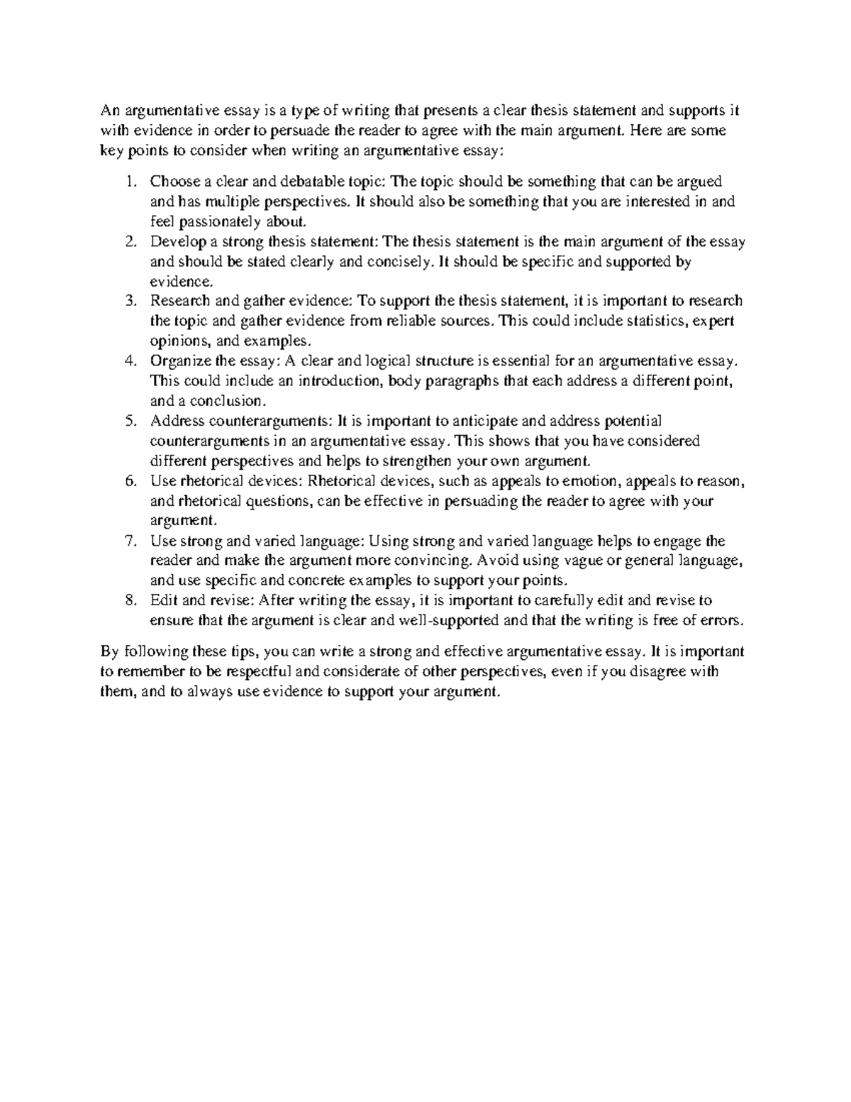 Studco 5 - Tips for Writing a Clear Argumentative Essay - Studocu