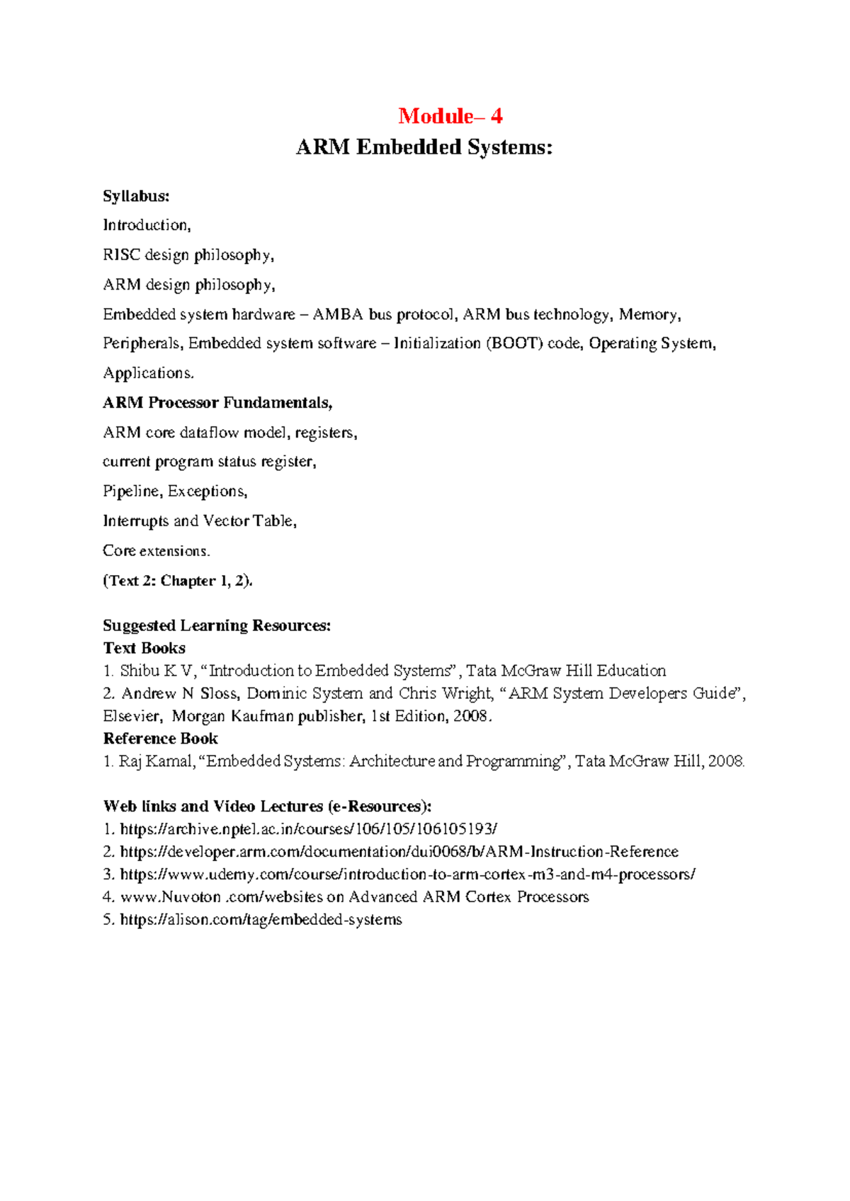 ARM Embedded Systems (Module 4): Syllabus & Key Concepts Overview - Studocu