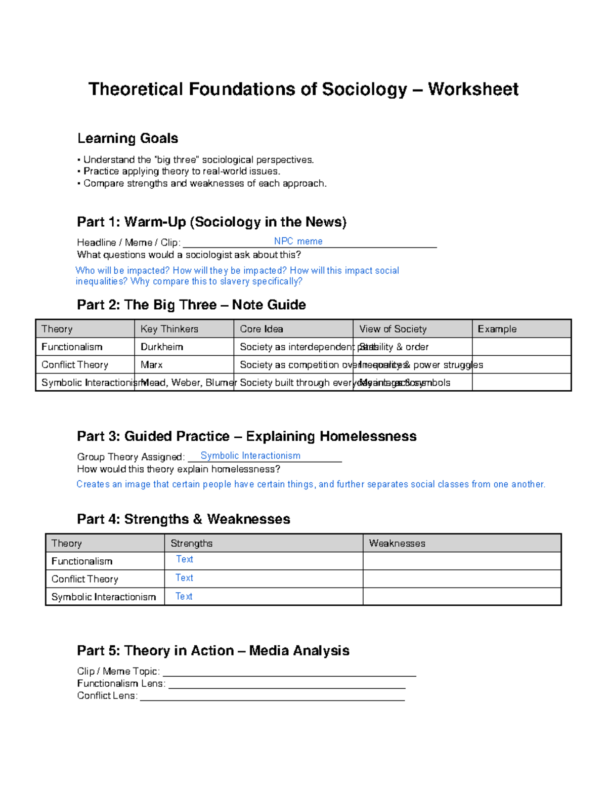 Theoretical Foundations of Sociology Worksheet (296) - Studocu